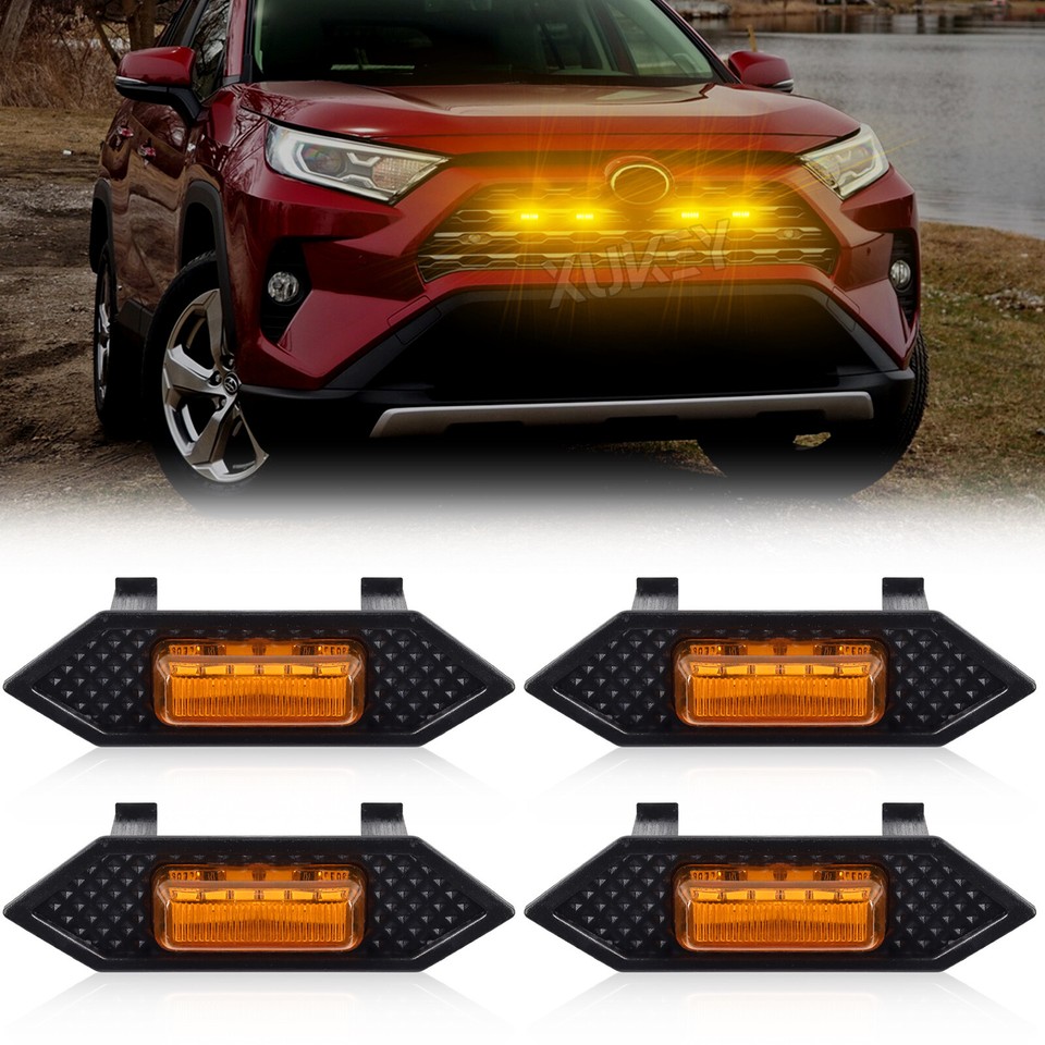 4* For Toyota RAV4 2019-2023 Raptor Style Front Grille Amber LED Light ...