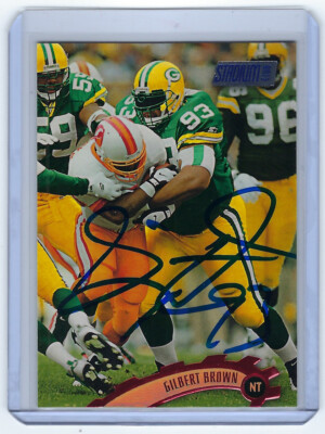 1997 PACKERS Gilbert Brown signed card Topps Stadium Club #28 AUTO ...