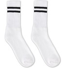 12 Pairs 1 Dozen Crew White Socks with 2 Black Stripes Classic Retro ...