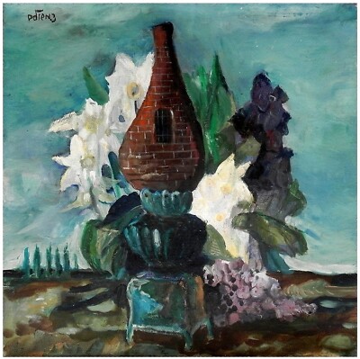 David Meshulam: Surreal Landscape, Lantern & Flowers / Israeli Jewish ...