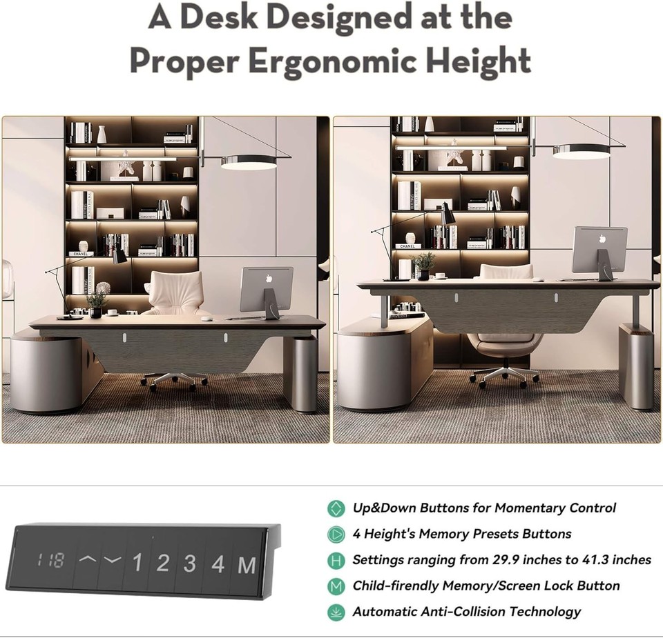 94.5" L Shaped Executive Office Standing Desk Large Adjustable Heigh ...