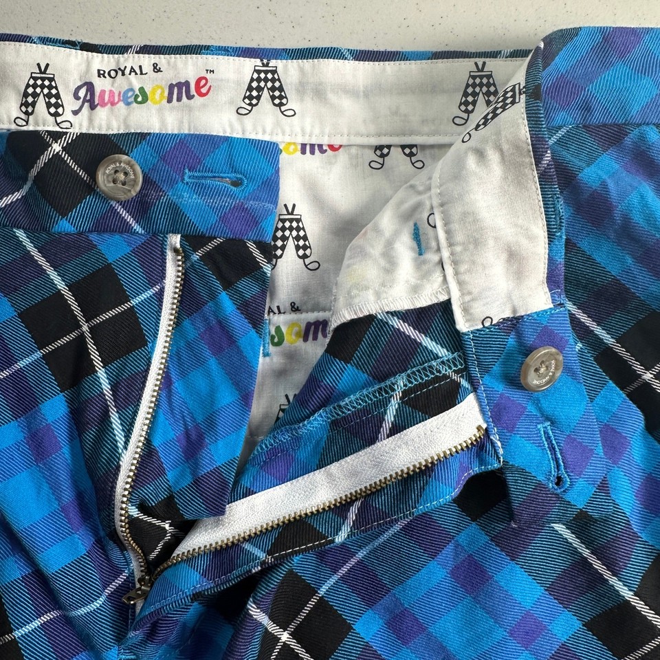 Royal & Awesome Plaid Tartan Golf Knickers Pants Mens 36 Blue Sporty ...