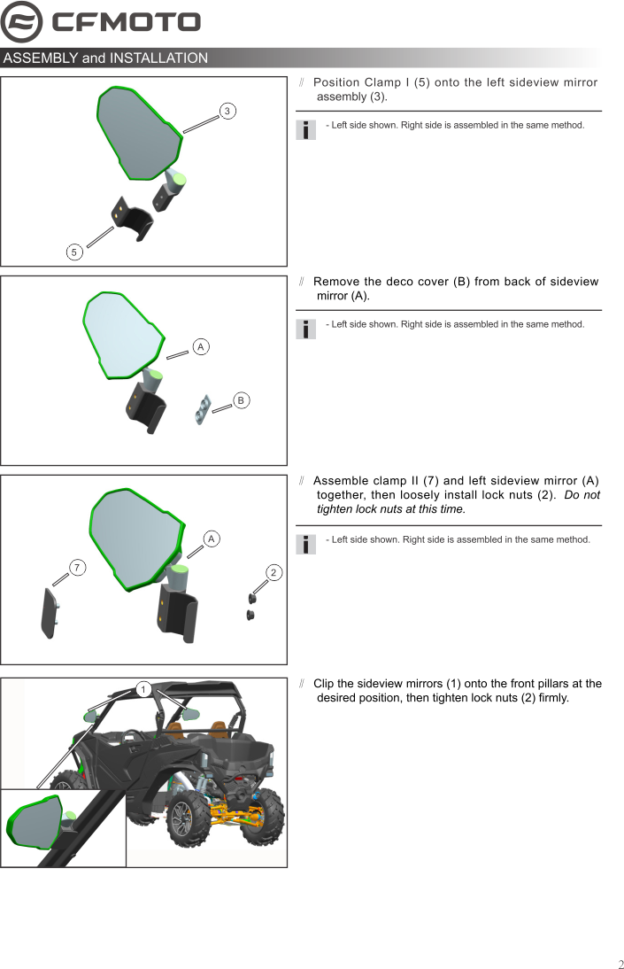 ZFORCE 800/950 Gen. 2 Side View Mirrors, CFMOTO OEM (5BWV-805500-5000 ...