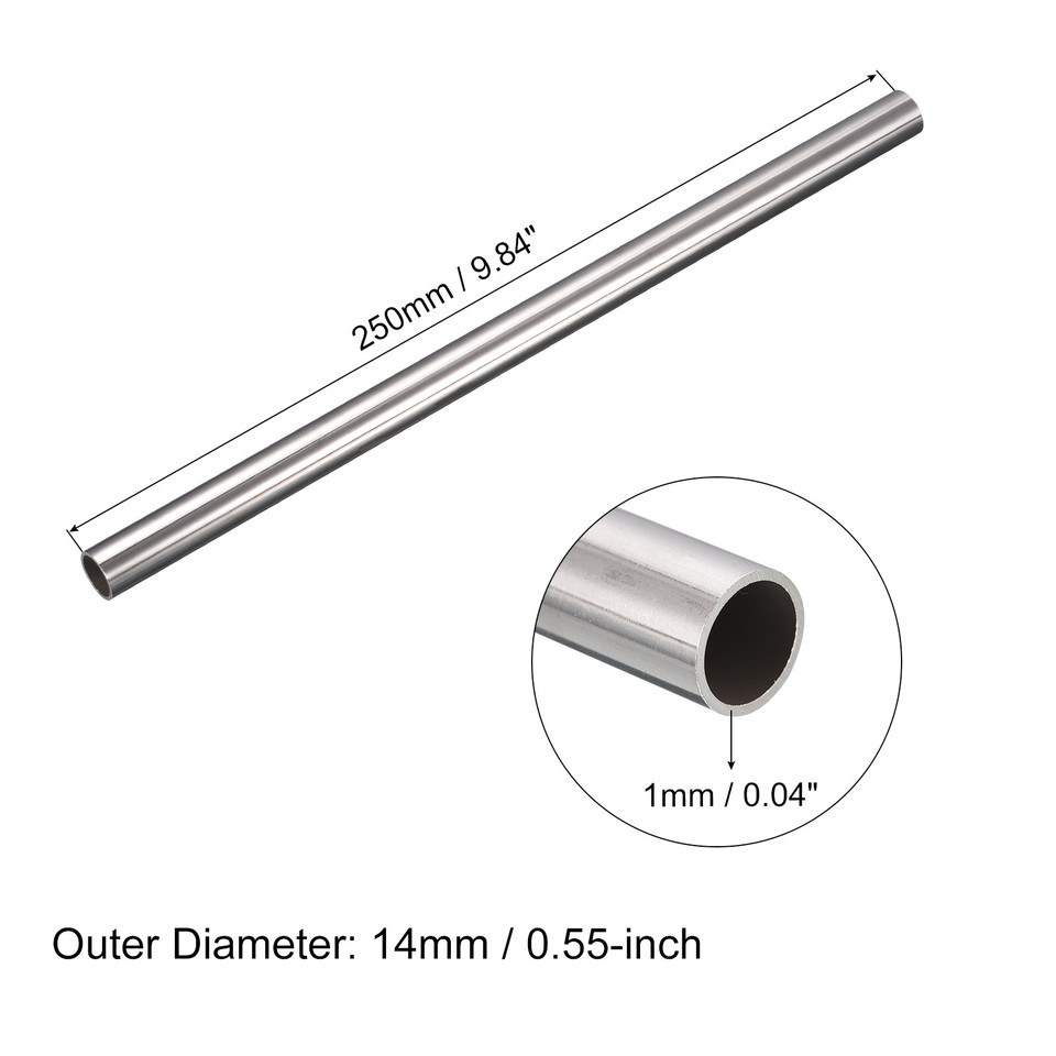 Stainless Steel Tube OD 14mm x 1mm Wall Thick 250mm Length Metal Tubing ...