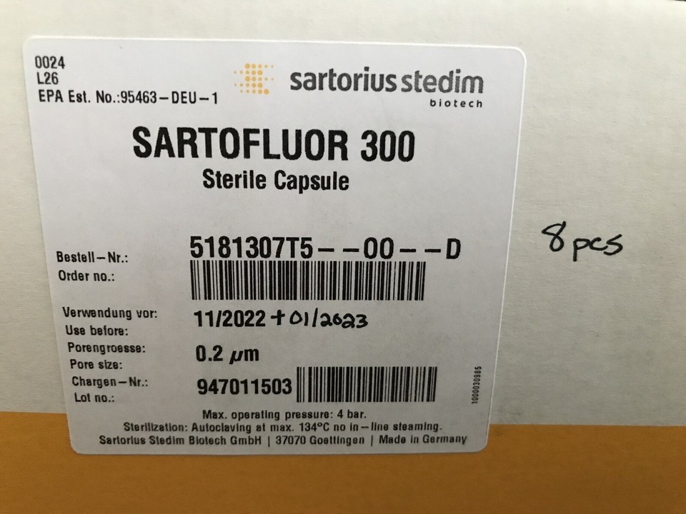 (8 Pcs) SARTORIUS Sartofluor 300 Capsule Filter 0.2um Size 5 4bar ...