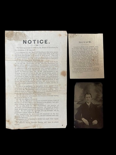 Civil War Draft Notice Lot w/ Tintype Photo & Commutation Broadside ...