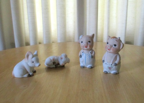 Vintage 1980s Collectible Ceramic Bisque Pigs - 2 Sets - Salt/Pepper ...