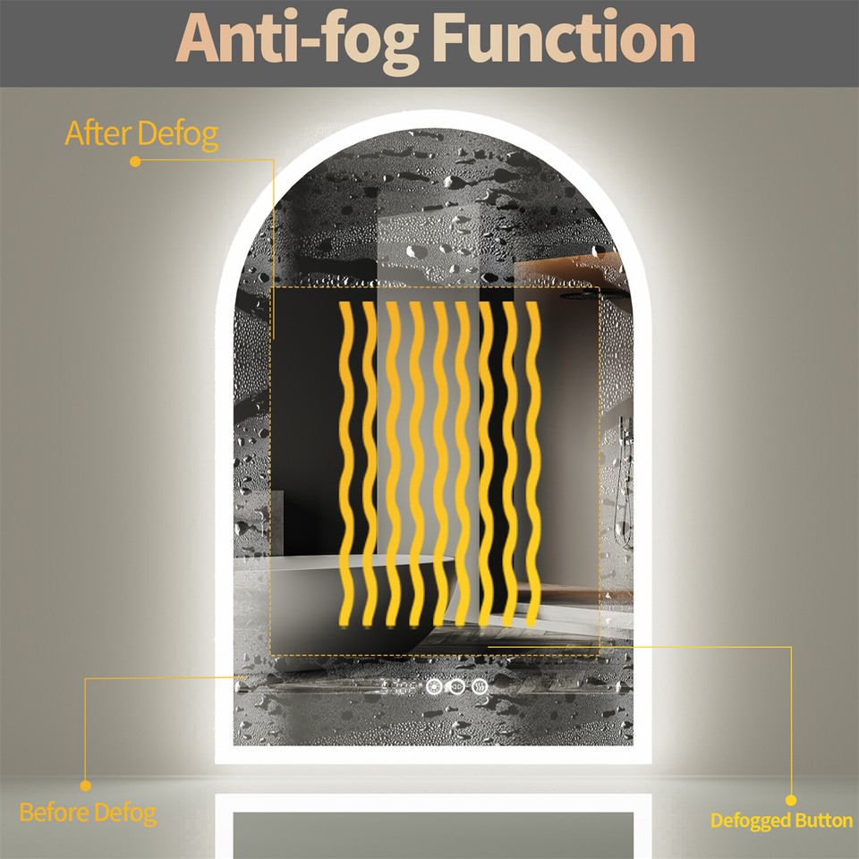 Illuminated Anti-fog LED Bathroom Vanity Mirror with Date and Time ...