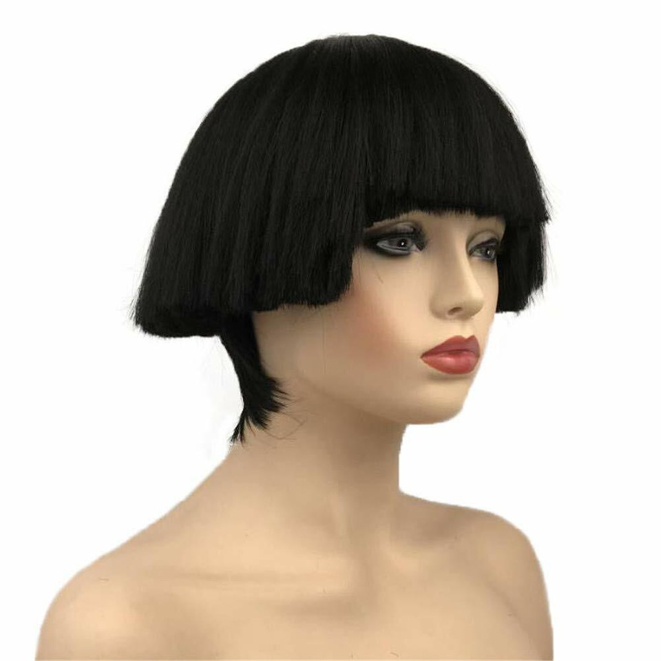 Women Men Fashion Wigs Black Bob Wigs Bowl cut Wigs Straight Full Bangs ...