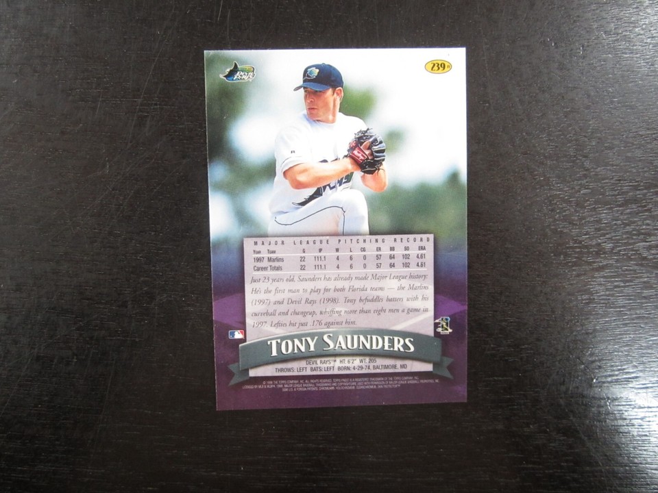 1998 Topps Finest Refractor # 239 Tony Saunders Card (B62) Tampa Bay ...