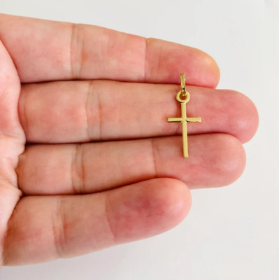 14K Solid Gold 24mm x 9mm SMALL Real Gold Cross Pendant, Gold Cross ...