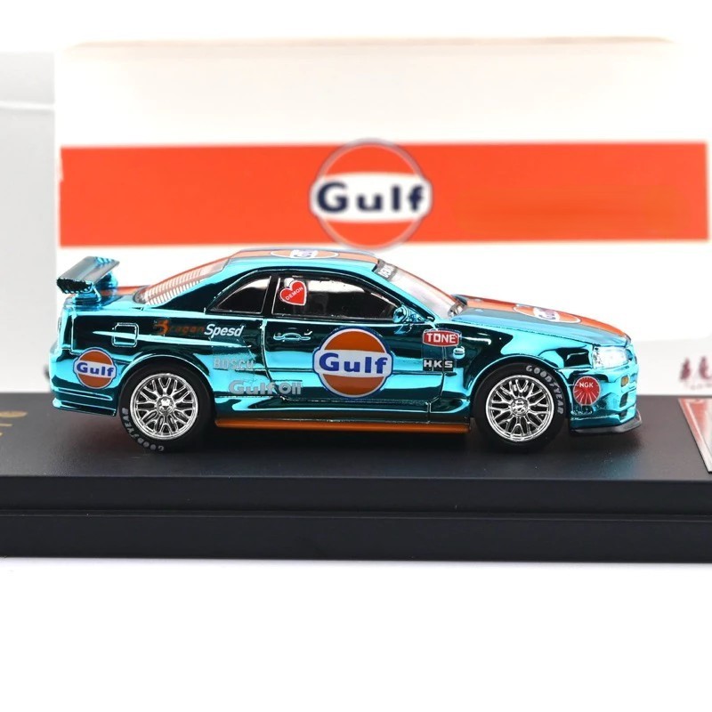 Demon King Auto Nissan GT-R R34 Gulf 1/64 Chrome Blue Sep 2024 Can Open ...