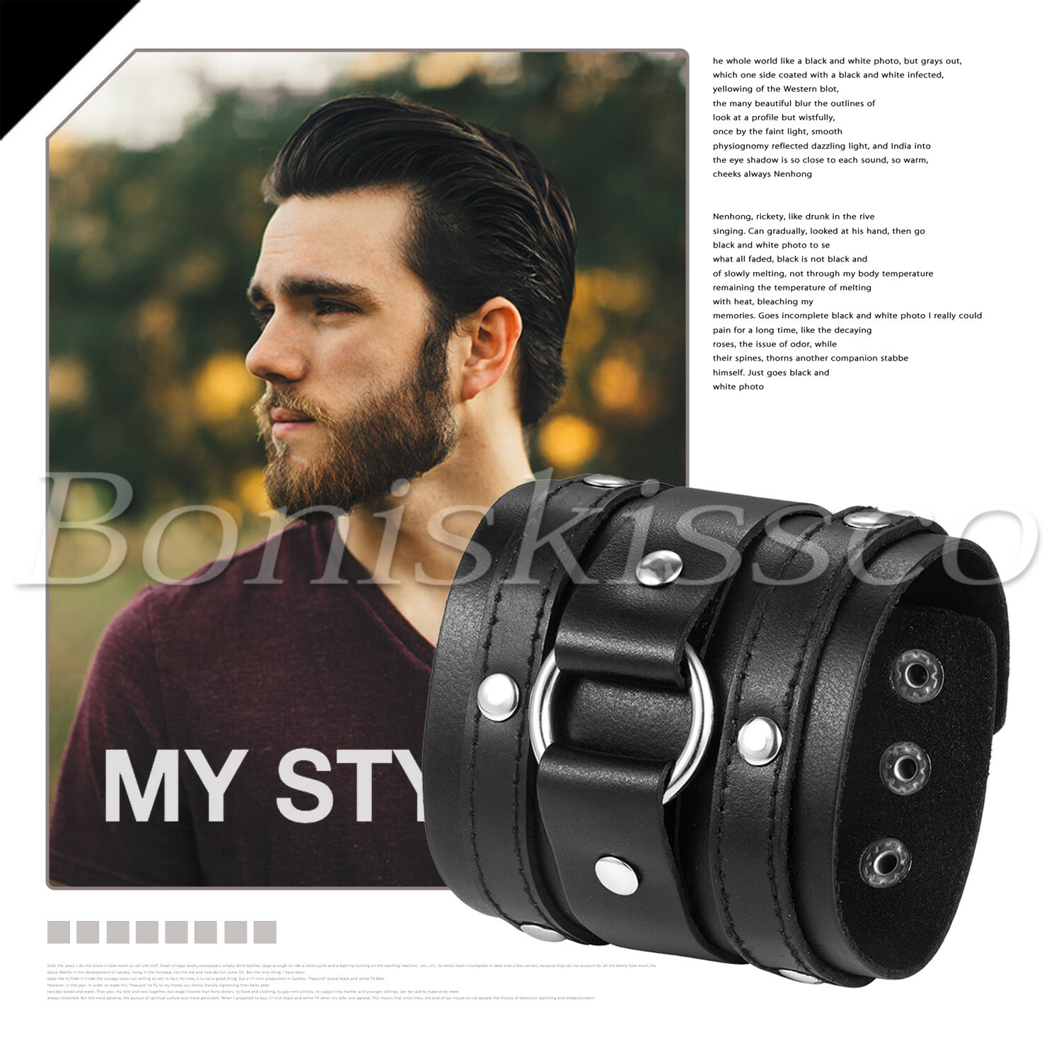 Men's Punk Rocker Biker Gothic Heavy Wide Leather Straps Wristband Cuff ...