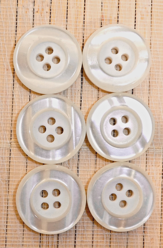 6 x Faux MOP Mother of Pearl & white Plastic Buttons. 20 mm. 4 hole. EC ...