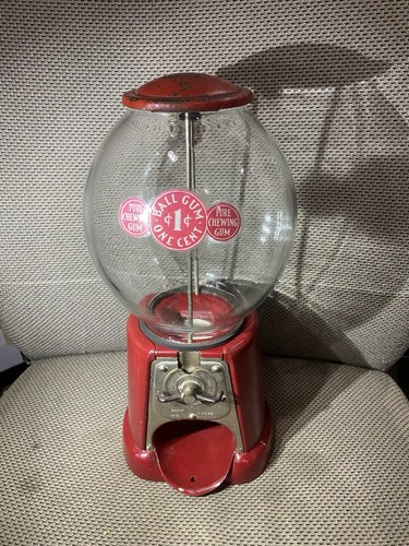 Antique Glass Advanced Model D Penny One Cent Gumball Machine Coin Op ...