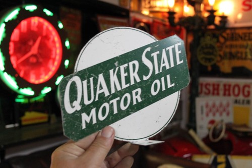 RARE 1950s QUAKER STATE MOTOR OIL DEALER DISPLAY RACK TOPPER PAINTED ...