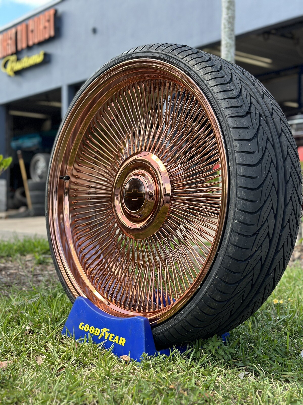 26" ROSE GOLD TRUE SPOKE CHEVY DONK G BODY 5X4.75 5X5 WHEELS AND TIRES ...