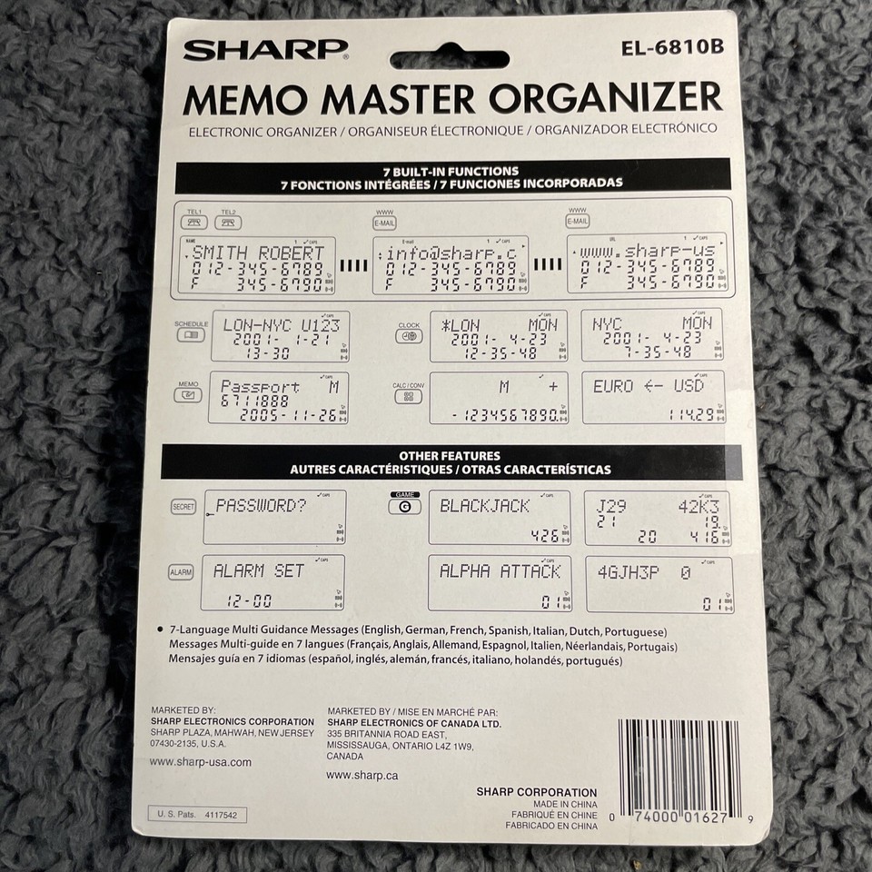 SHARP EL-6810B Memo Master Organizer, 64kb Memory, 3-line Display Plus ...