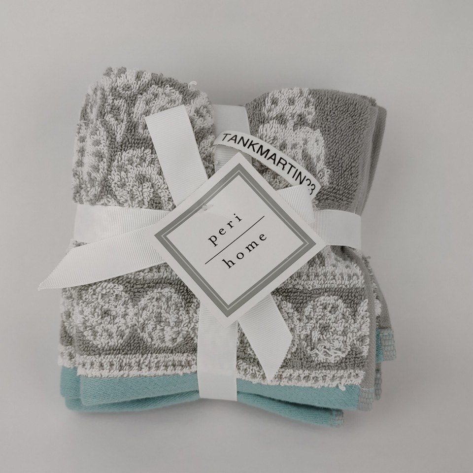 8Pc Set Peri Home Bath Towel Set 2 Bath 2 Hand 4 Washcloths Grey Teal ...