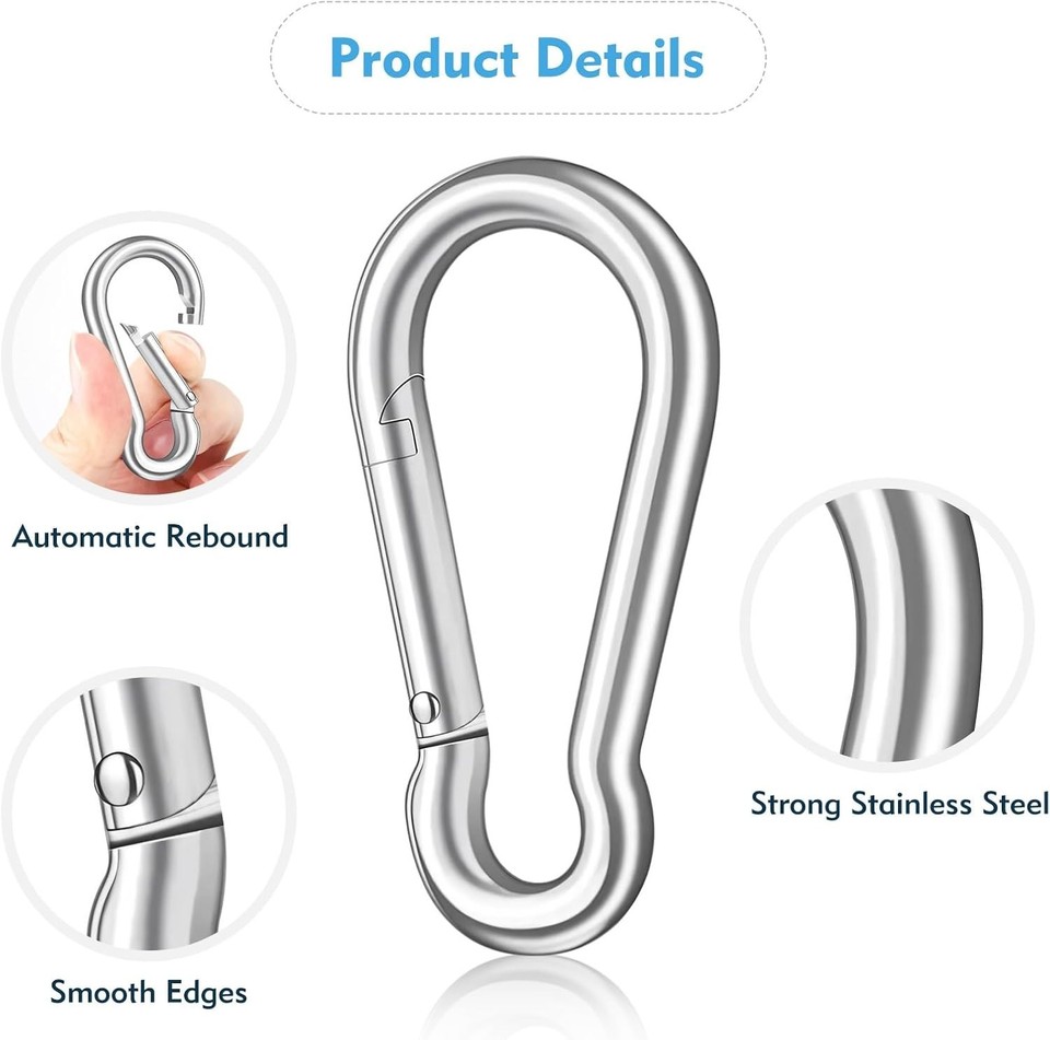 20 PCS Stainless Steel Carabiners Spring Snap Hooks Heavy Duty Keychain ...