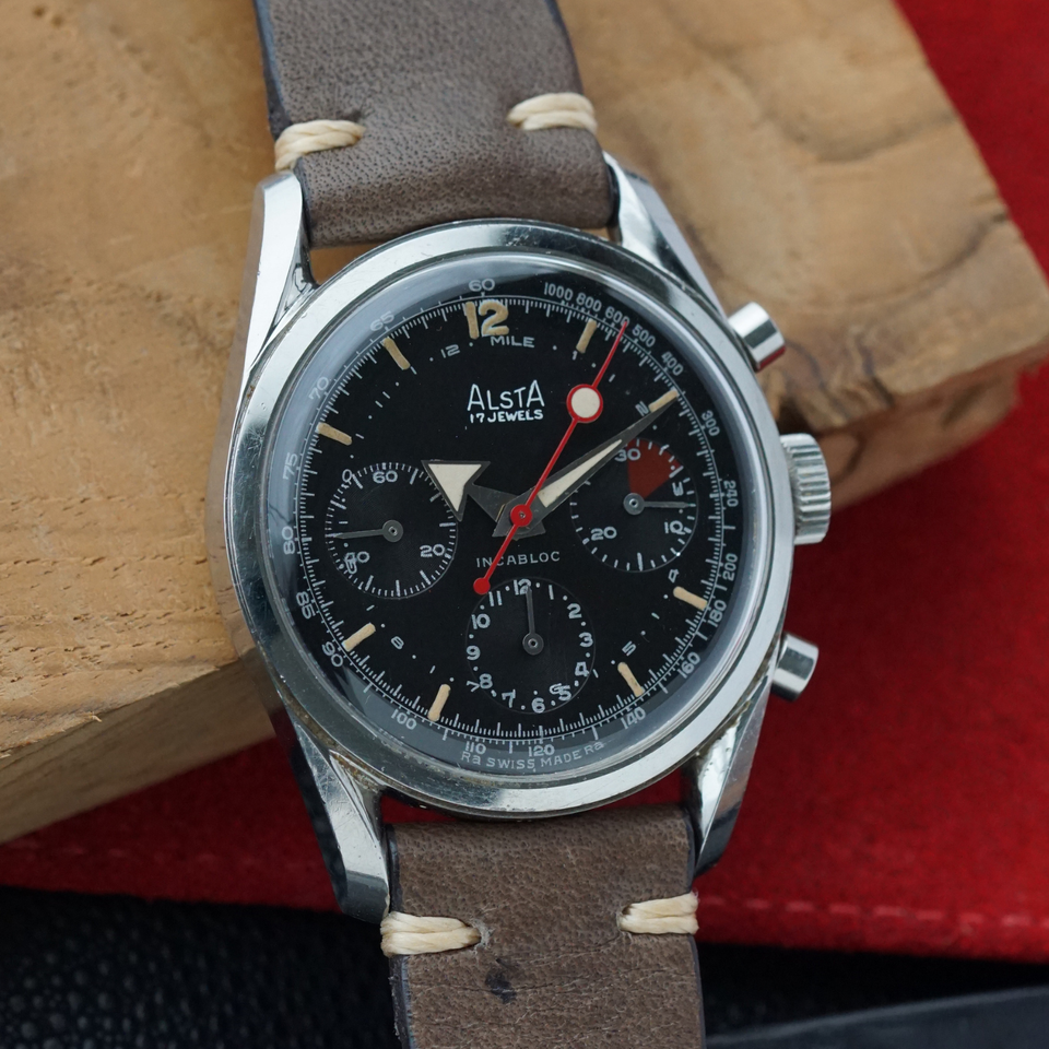 Vintage Alsta - JP Pingouin 1960s Chronograph Broad Arrow Steel Valjoux ...