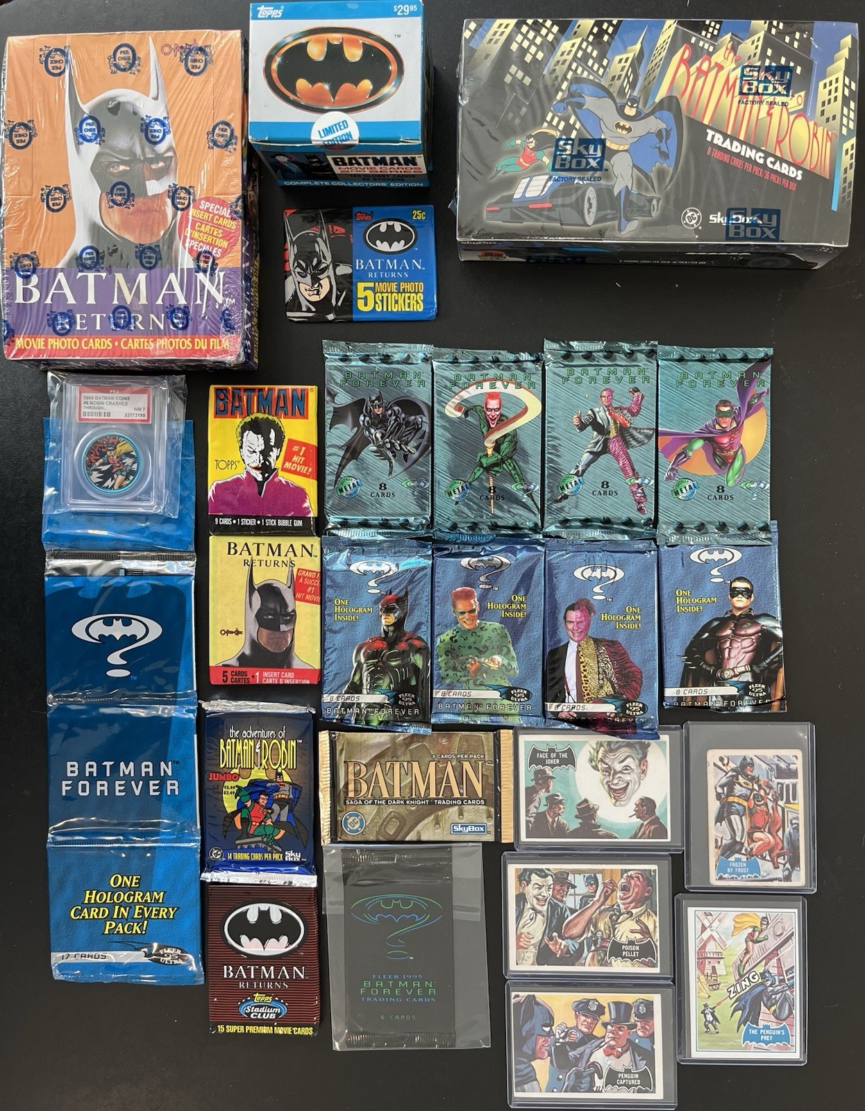 Batman Collectibles Lot Unopened Boxes/Packs/Rack, 1966 Coin #6 PSA 7 ...