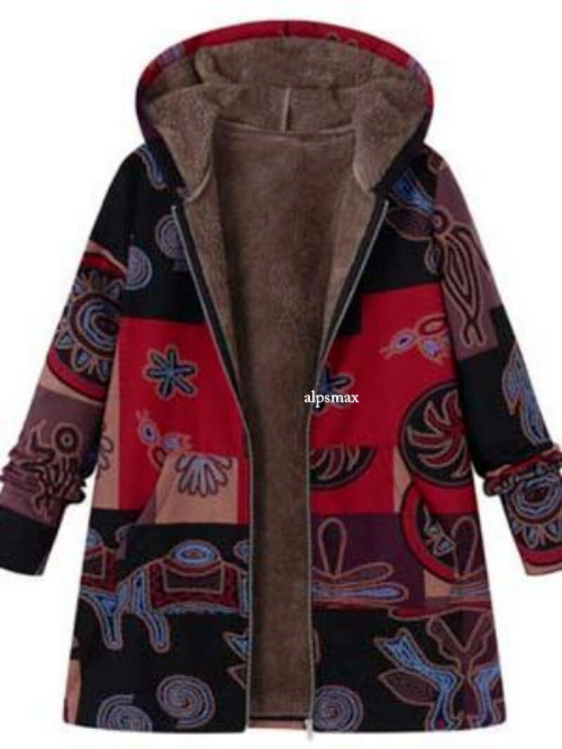 Women Winter Warm Floral Hooded Jacket Flower Print Coats Winter ...