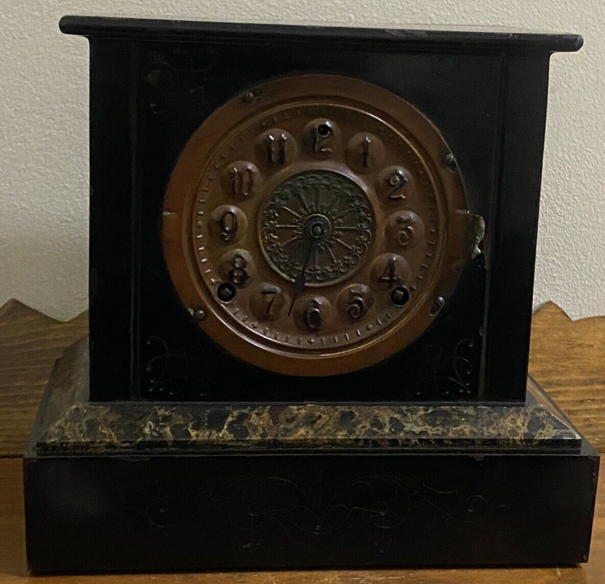 Vtg antique E.N. Welch mantel clock mechanical windup clock cast iron ...