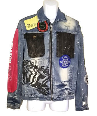 REASON NY Denim Jean Patchwork Jacket Men's Streetwear Size Medium ...