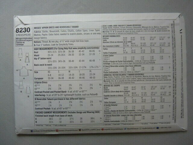 Simplicity Sewing Pattern 8230 Dottie Angel Misses Apron Dress ...