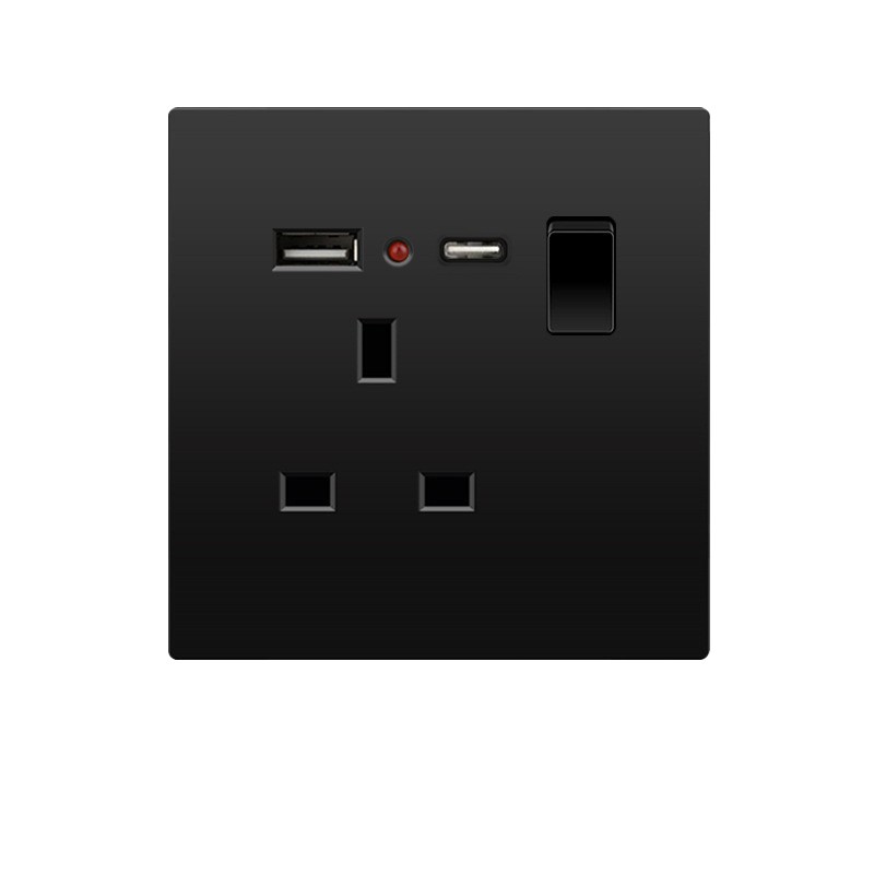 Stylish 2 Gang Double 13A switched Wall Plug Socket with USB Type C ...