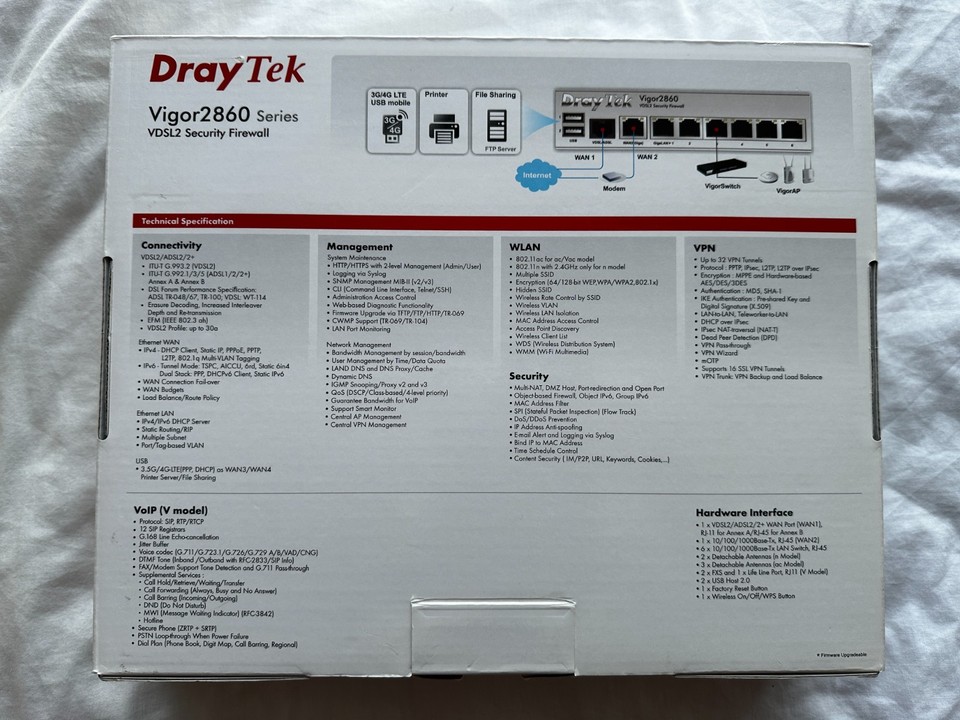 DRAYTEK VIGOR 2860n VDSL2/ADSL Wifi ROUTER / FIREWALL WITH 6 LAN PORTS ...
