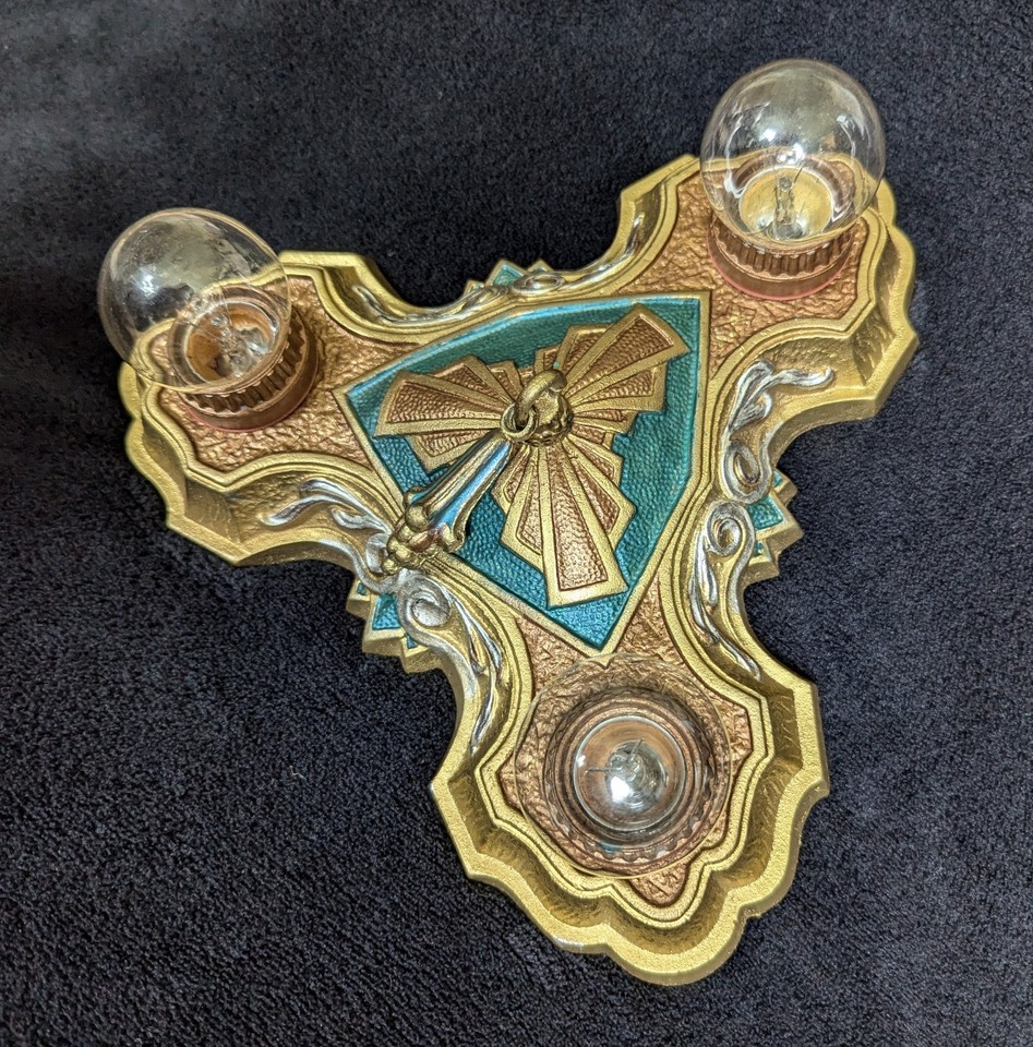 1930s ORNATE Art Deco 3-Light ceiling fixture, Flush Mount - Polychrome ...