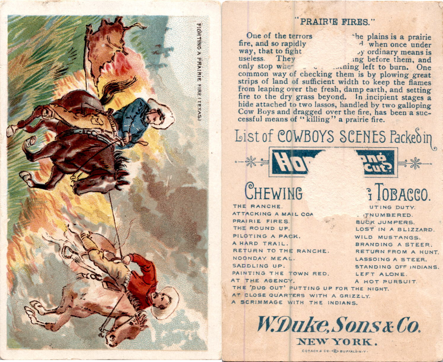 N105 Duke, Cowboy Scenes, 1888, Fighting A Prairie Fire (Texas) | eBay
