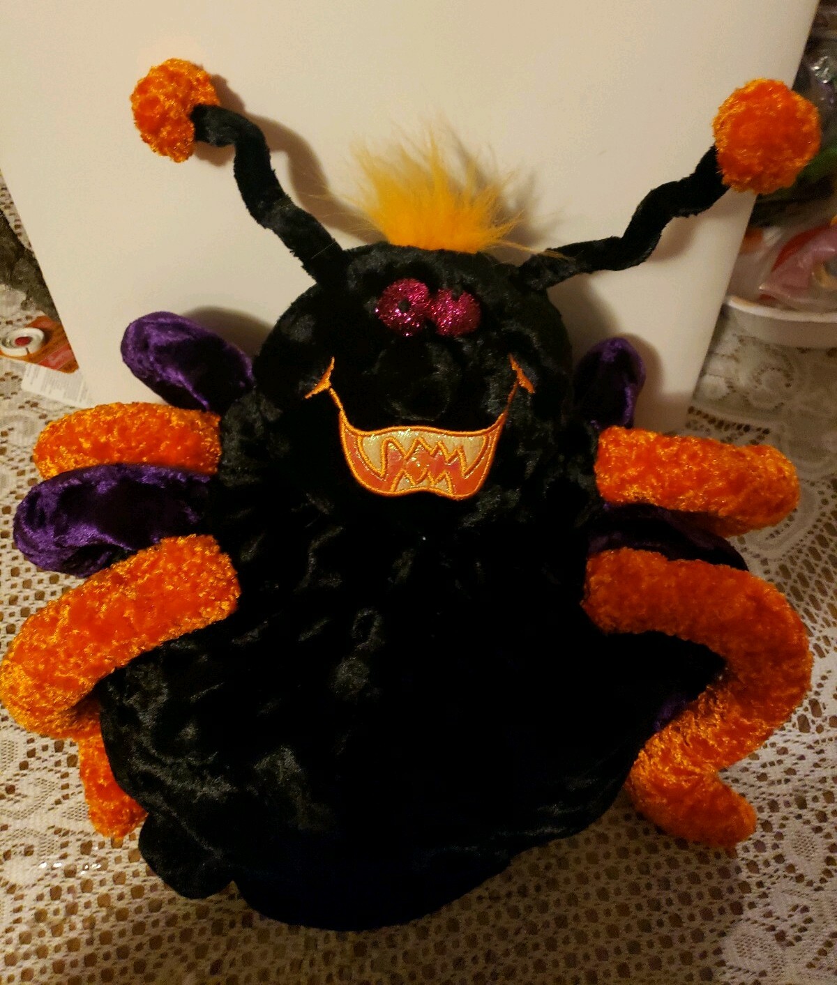 Vintage Dan Dee Spider Halloween Prop/Hat Plush Animated Sparkly Black ...