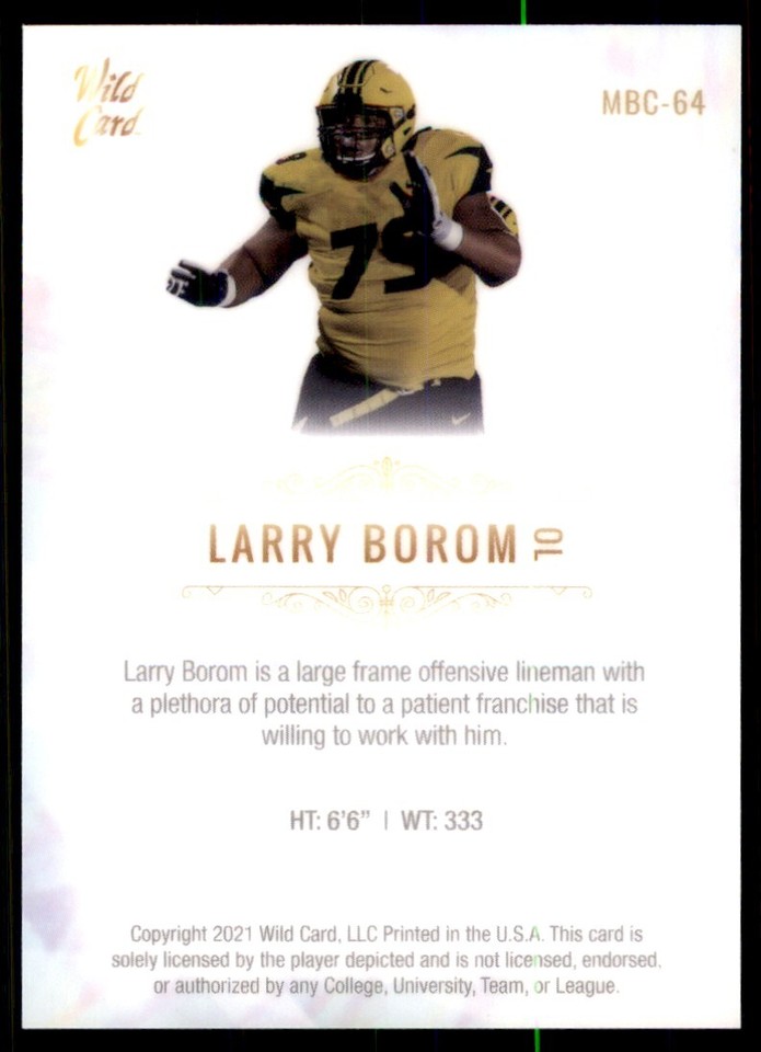 2021 Wild Card Matte White Larry Borom Rookie #MBC-64 | eBay