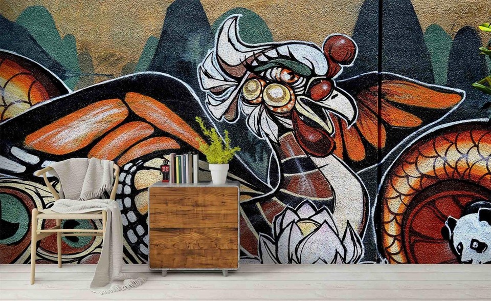 3D Birds Lotus Graffiti Wall Murals Wallpaper Murals Wall Sticker ...