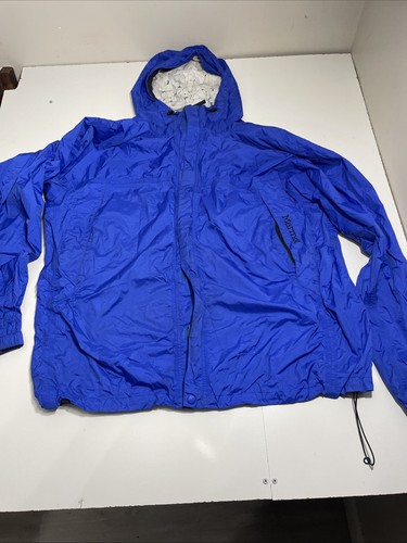 Marmot Rain Jacket Windbreaker Mens Blue Zipp Off Hood Lined Size XL | eBay