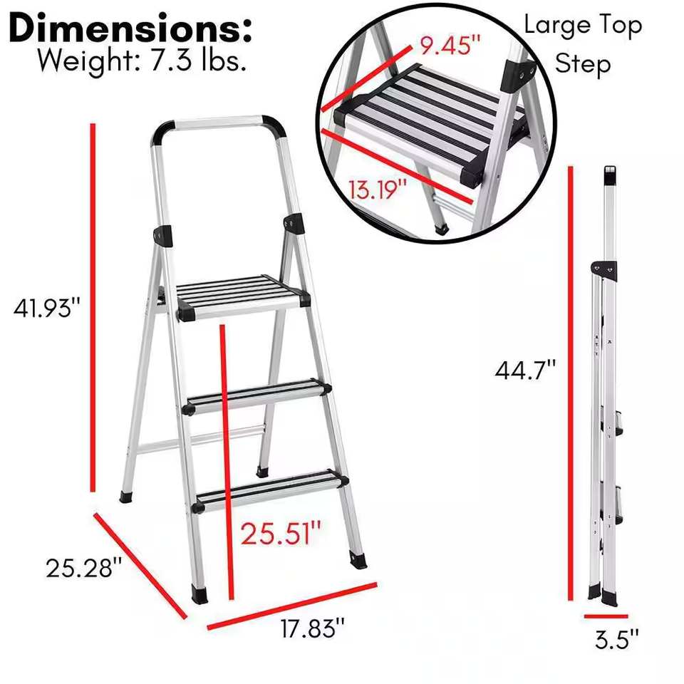3.5 Ft. 3-Step Aluminum Step Ladder 9 Ft. Reach | eBay