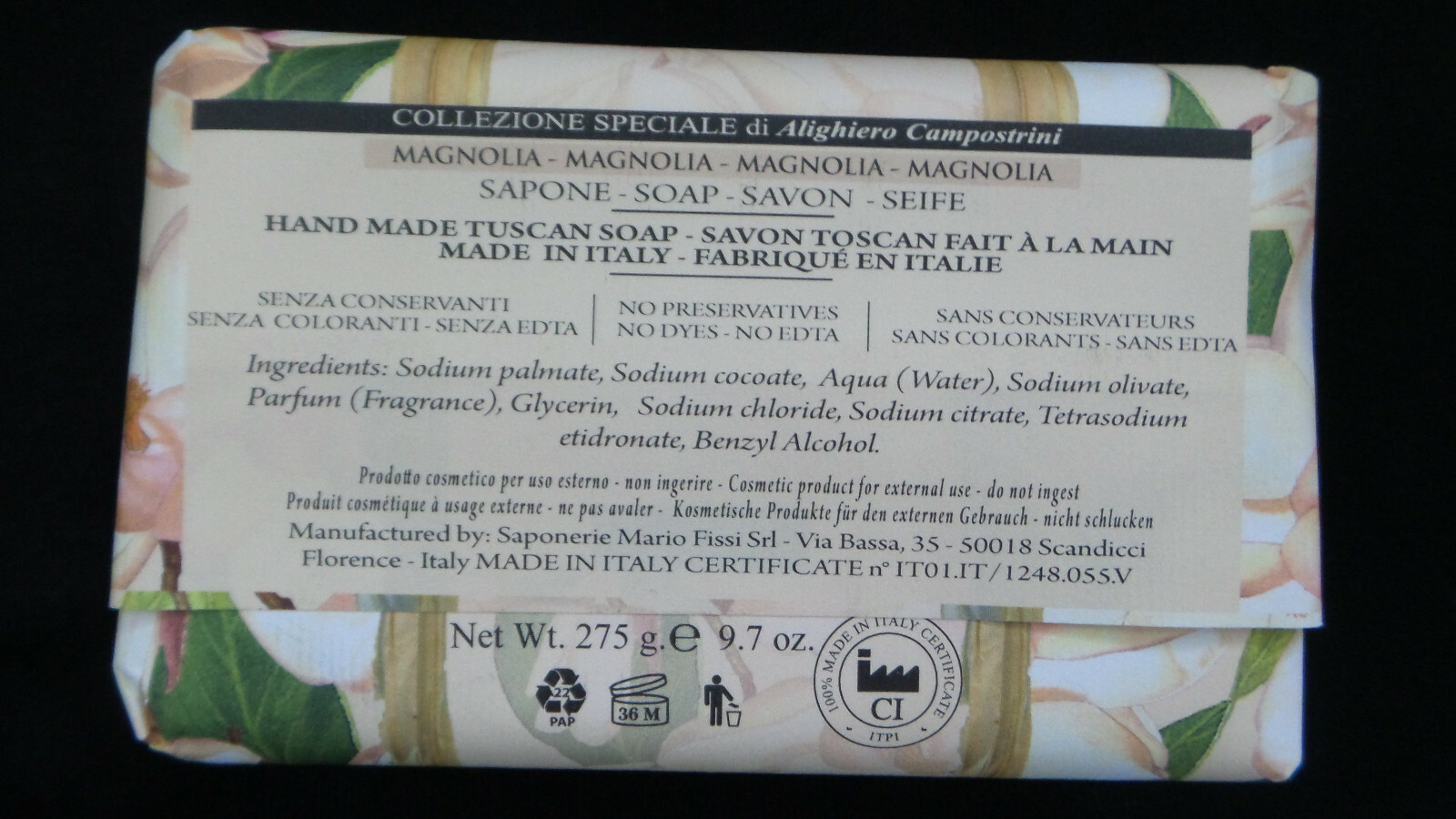 Magnolia Luxury Soap Bar Saponerie Mario Fissi HandMade Made Italy 9.7 ...