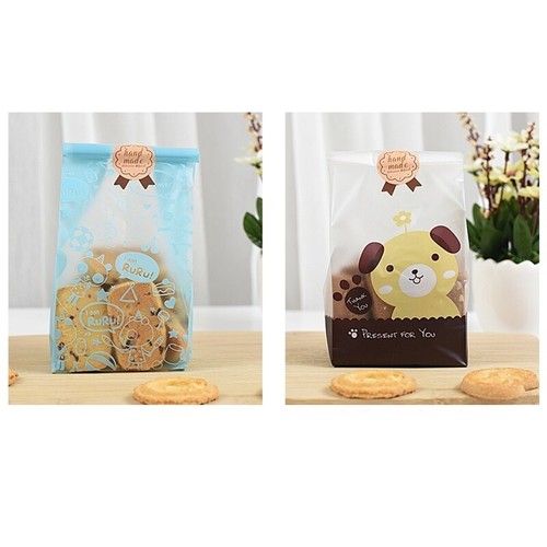 50 x Biscuit Bread Bags with Stickers Self-sealing Bag for Candy Baking ...