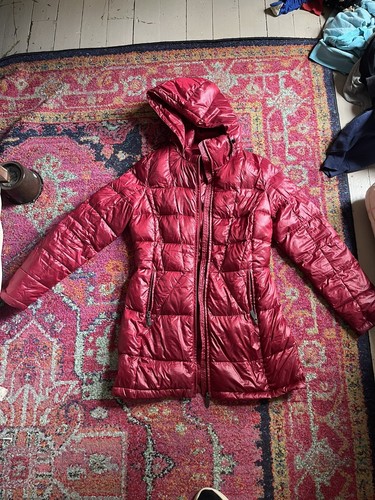Calvin Klein Quilted Red packable Hooded Down Puffer Coat size small | eBay