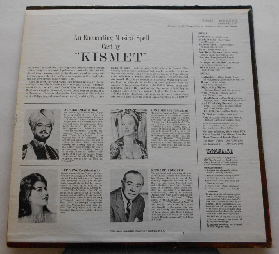 Kismet: Original Cast Music Theater Lincoln Center (Vinyl, RCA, LSO ...