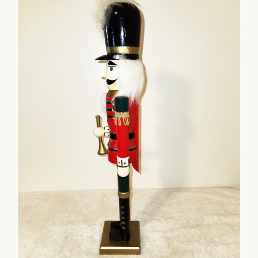 NWOB red & black wood nutcracker holding a bugle, 19.5". New without ...