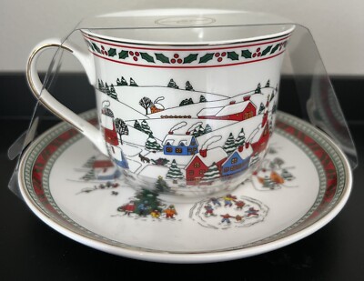 ☕Grace's Teaware, Oversized Cup & Saucer Multicolor Holiday Winter ...