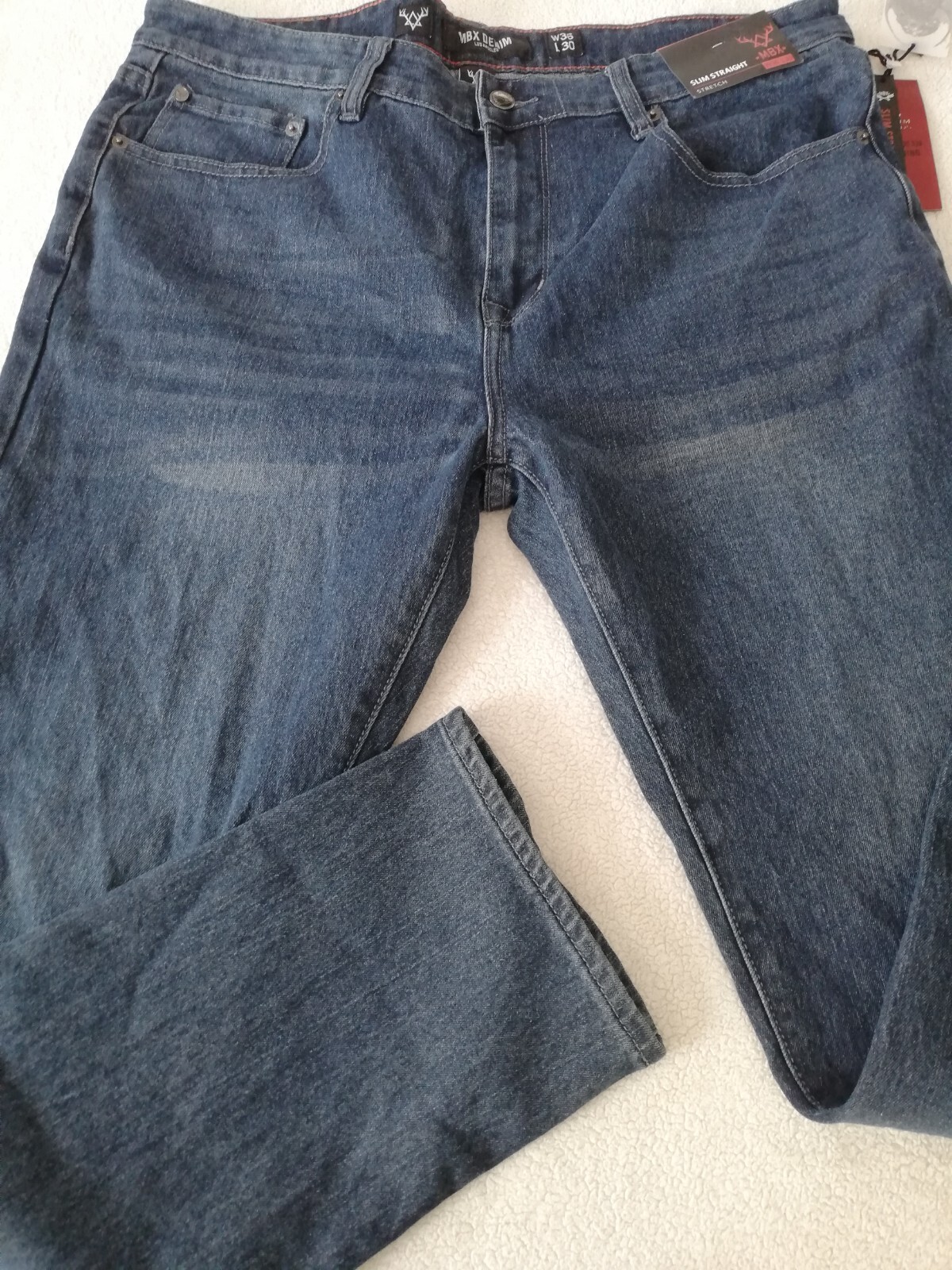MBX Premium Los Angeles 36x30 Men's Slim Straight Stretch Blue Jeans ...