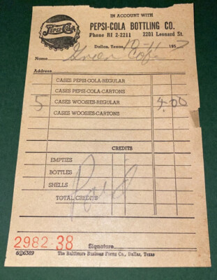 Vintage 1957 Pepsi Cola Bottling Company Invoice Dallas Texas | eBay