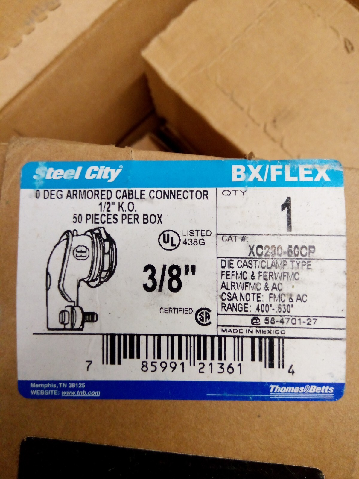 50 Pack Steel City BX/FLEX ARMORED CABLE CONNECTOR 3/8'. NEW | eBay