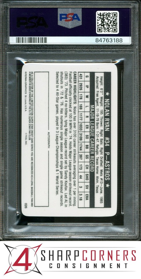 1981 PERMA-GRAPHIC SUPER STAR CREDIT CARDS #26 NOLAN RYAN HOF PSA 10 | eBay