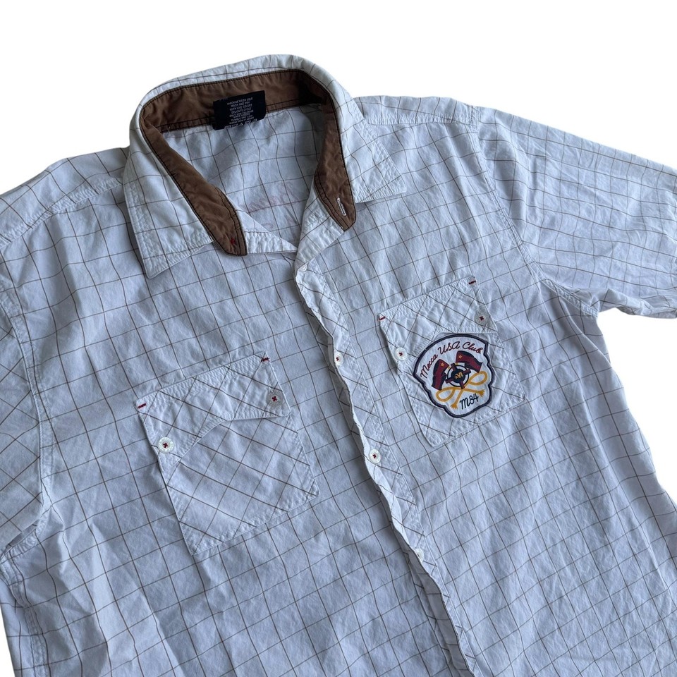 Mecca Shirt Mens 2XL White Brown Plaid Short Sleeve Surf Tour ...